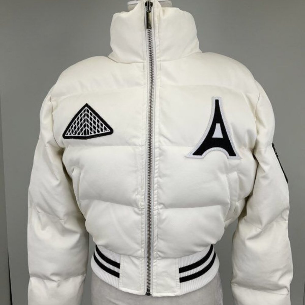 Maniere De Voir Varsity Faux Leather Puffer Jacket 4 - Gem